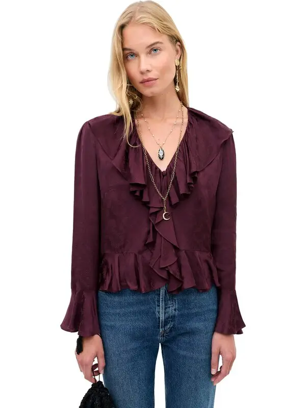 Rixo Tracye Floral Jacquard Blouse - Purple