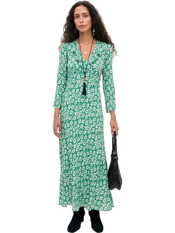Rixo Delphine Wishing Floral Long Sleeve Midi Dress - Green
