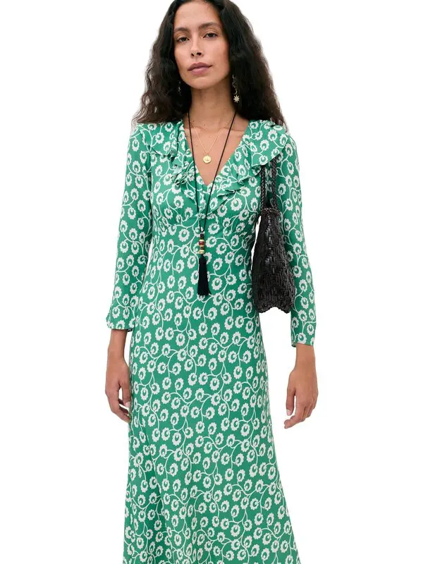 Rixo Delphine Floral Midi Dress - Green