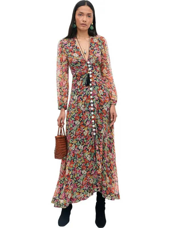 Rixo Avalyn Vintage Floral Maxi Dress - Navy