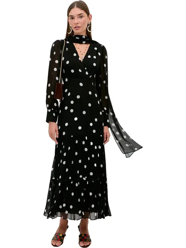 Rixo Elsie Cosmos Spot Regular Polka Dot Dress - Black