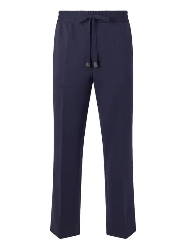 Brioni Wool Sweatpants With Leather Trim - Blue