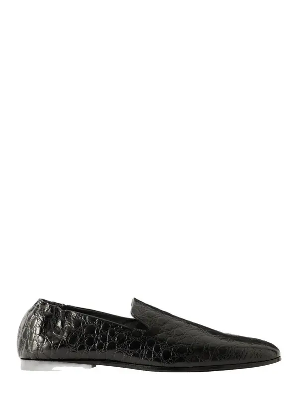 TOTEME Soft Croc-effect Leather Loafers - Black