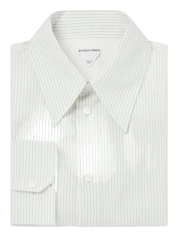 Bottega Veneta Logo-embroidered Striped Cotton-poplin Shirt - White