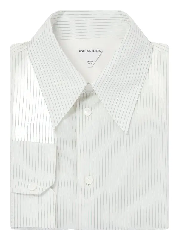Bottega Veneta Classic-collar Logo-embroidered Striped Cotton-poplin Shirt - White