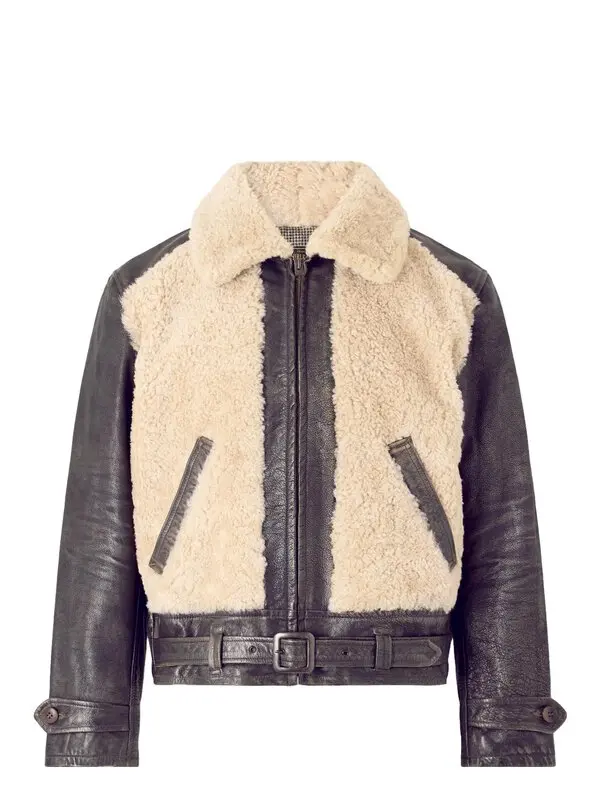 Ralph Lauren Geronimo Belted Shearling-trimmed Leather Jacket - Brown
