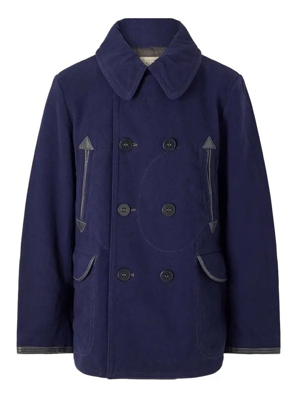 Ralph Lauren Leather-trimmed Wool-blend Coat - Navy