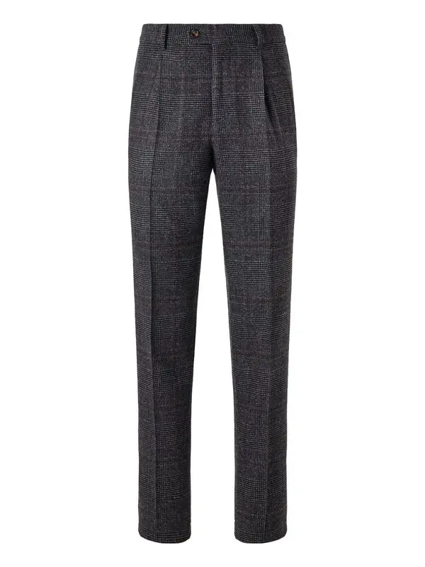 Brunello Cucinelli Straight-leg Pleated Checked Suit Trousers - Brown