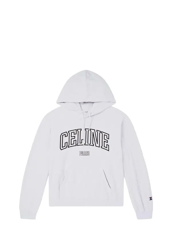 Celine Logo-print Cotton-jersey Hoodie - Gray