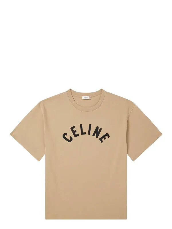 Celine Logo-print Cotton-jersey T-shirt - Beige