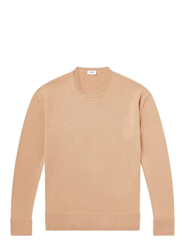 Celine Brown 100% Cashmere Crew Neck Sweater - Beige