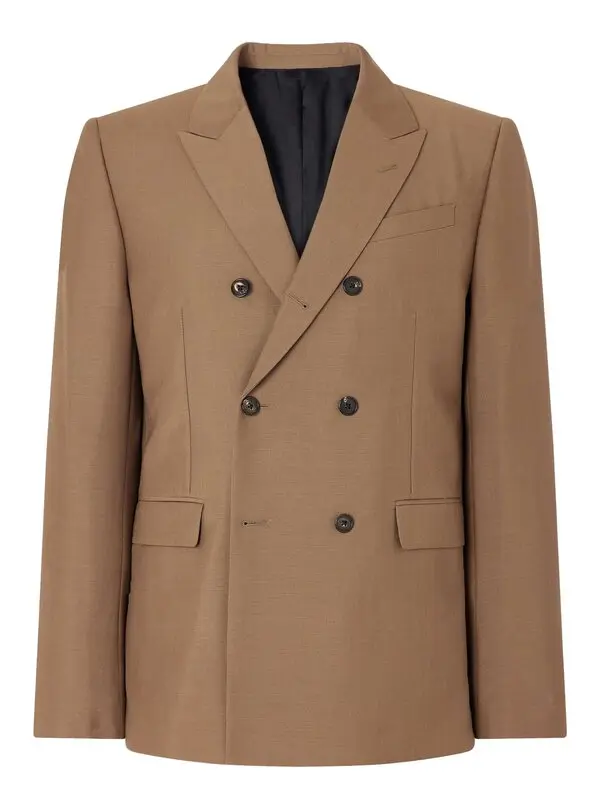 Celine Double-breasted Mohair And Wool-blend Hopsack Blazer - Brown
