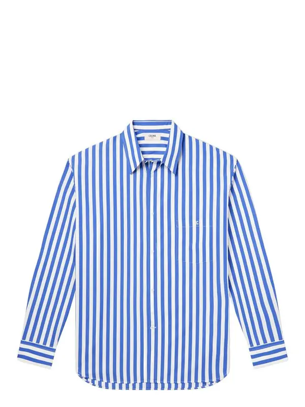 Celine Triomphe-embroidered Striped Cotton-poplin Shirt - Blue