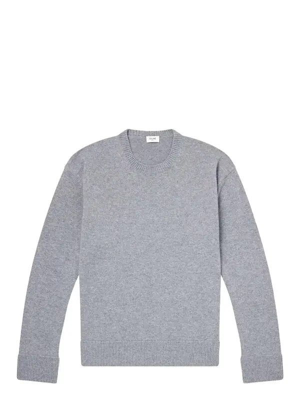 Celine Ribbed Cashmere Sweater With Suede Elbow Patches - Gray