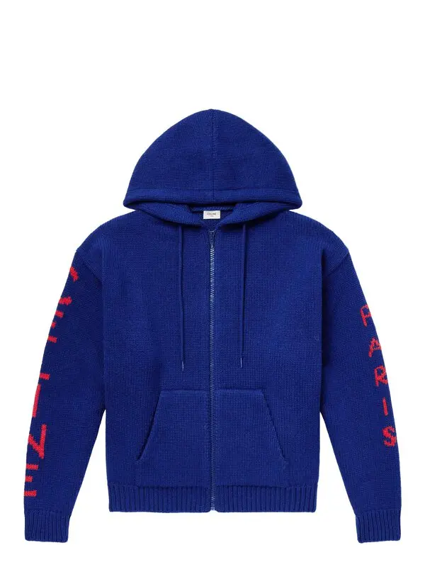 Celine Knitted Wool Hooded Zip-up Cardigan - Blue
