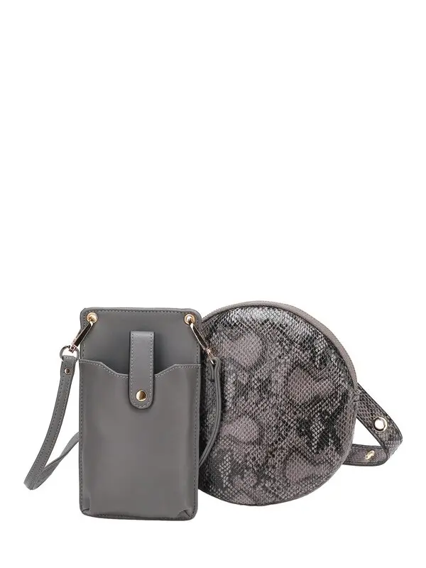 MKF COLLECTION - J'OMOR Hailey Set With Snake-embossed Round Bag - Grey