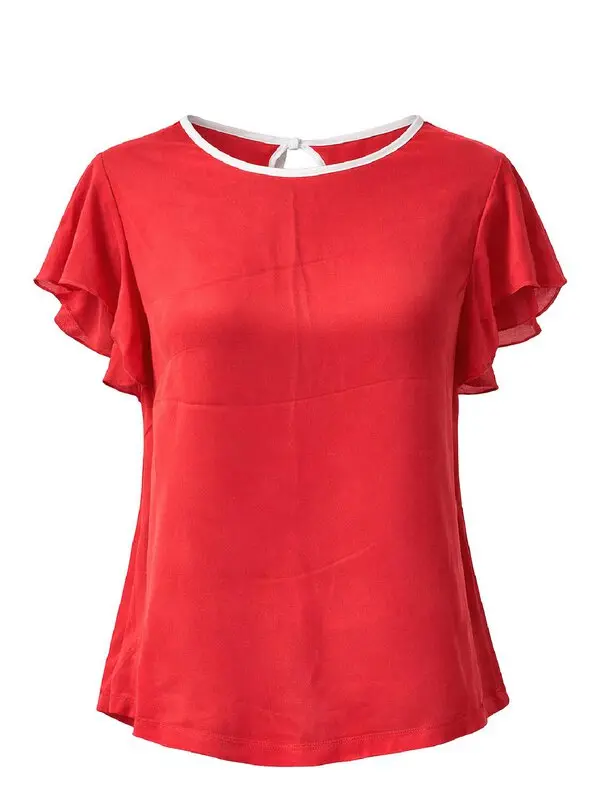 CONQUISTA Flowing Short-sleeve Top With Contrast Trim - Red
