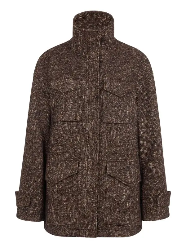 Serena Bute Tweed Funnel Neck Coat - Brown