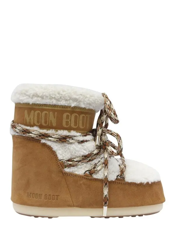 Moon Boot Logo Printed Shearling Lace-up Ankle Boots - Brown