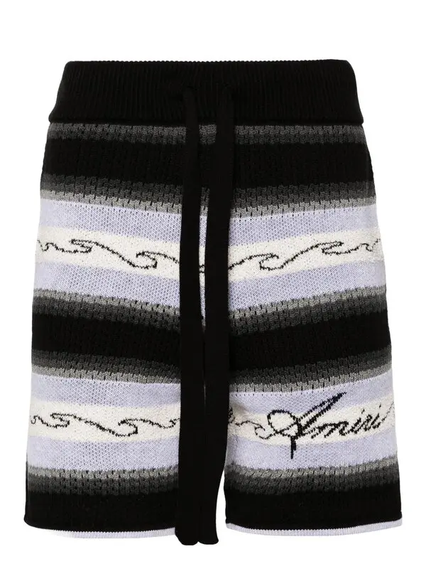 Amiri Striped Drawstring Shorts - Black/white/grey