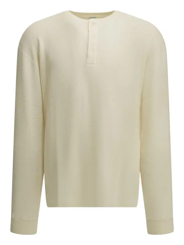 A.PRESSE Honeycomb Henley Long Sleeve T-shirt - White