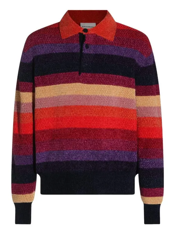 Drole De Monsieur Drôle De Horse Patch Chenille Striped Long Sleeve Polo Shirt - Multicolor