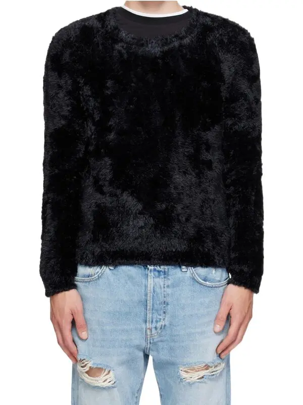 MARINE SERRE Logo Faux-fur Crewneck Sweater - Black
