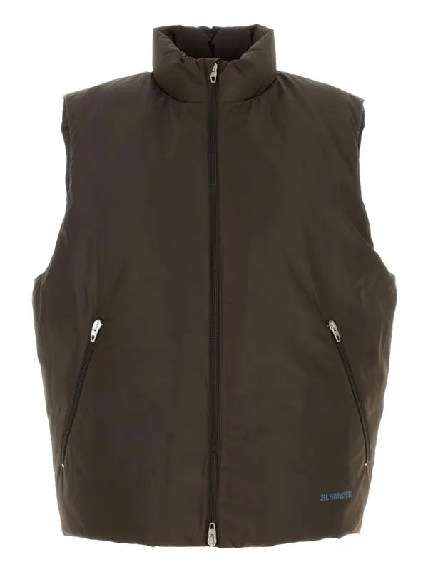 JIL SANDER Stand Collar Down Vest - Brown