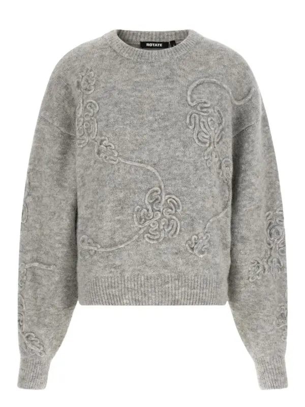 ROTATE BY BIRGER CHRISTENSEN 3d Flower Knit Crew Neck Jumper - Grey