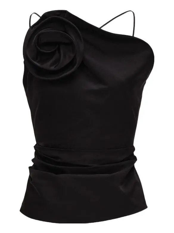 Magda Butrym One-shoulder Rose Appliqué Top - Black