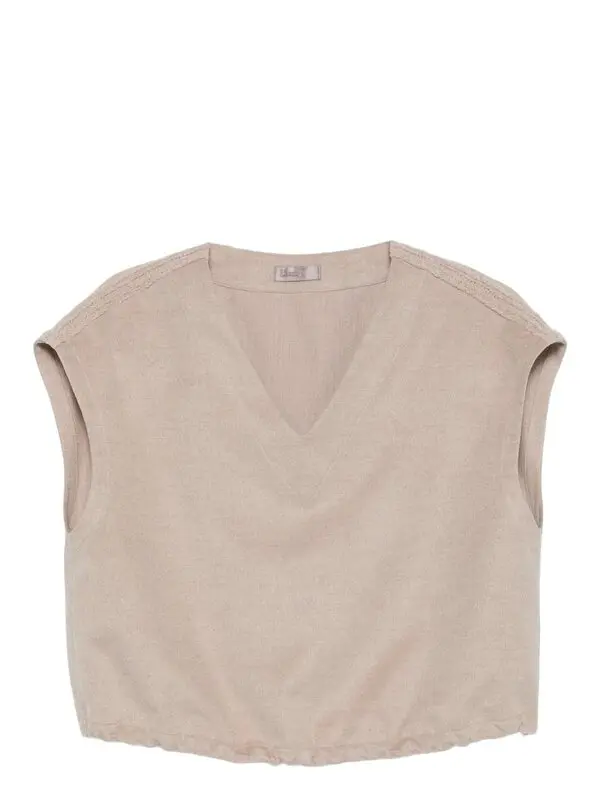 Herno Sleeveless V-neck Top With Webbing Detail And Drawstring Hem - Beige