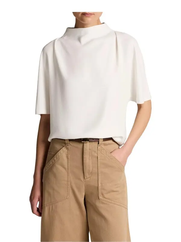 Vince Draped Crepe Funnel-neck Top - Off White