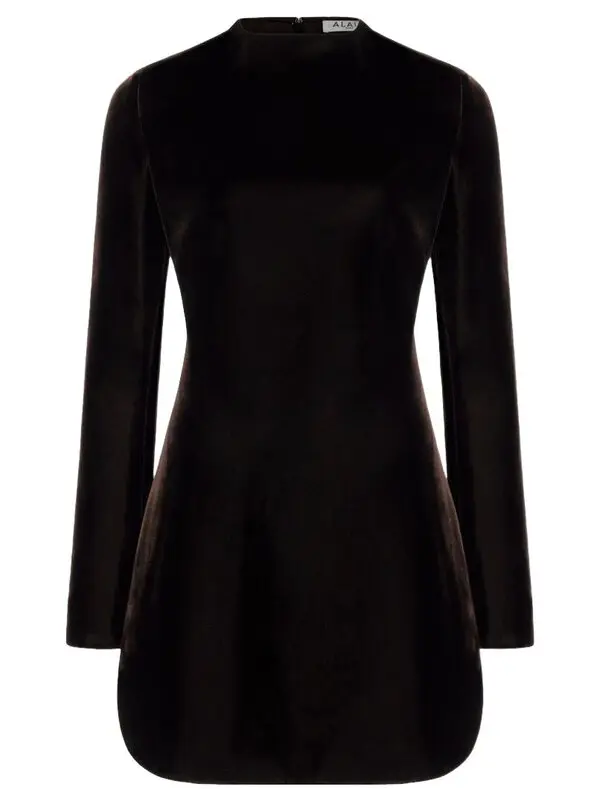 Alaïa Velvet High-neck Long-sleeve Mini Dress - Ebony