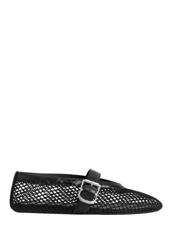 Alaïa Ballet Flats In Fishnet And Crocodile Embossed Calfskin - Black