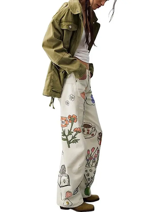Free People We The Free Fable Printed Twisted Jeans - Cafe Combo