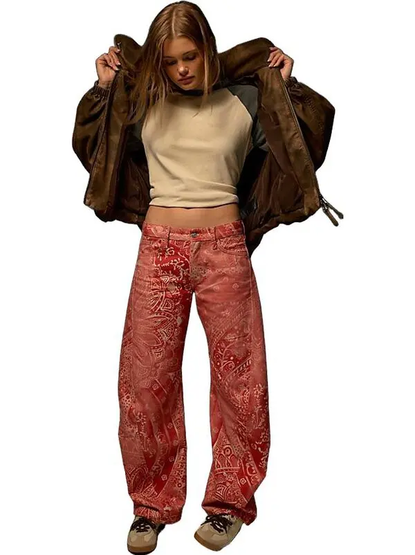 Free People Fable Printed Twisted Jeans - Red