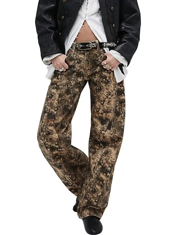 Free People Fable Printed Twisted Jeans - Snake Combo