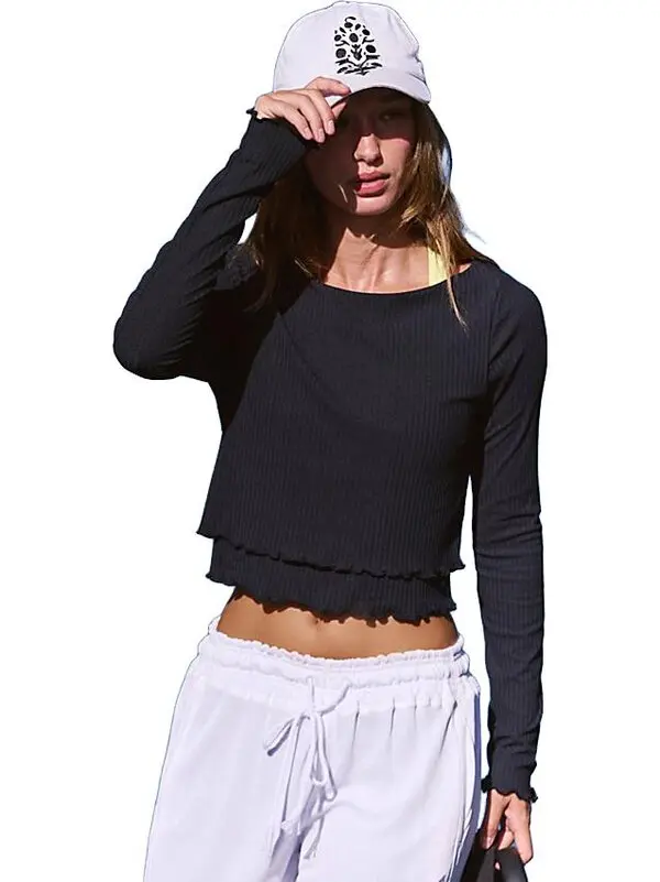 Free People Ribbed Long Sleeve Layer Top - Black