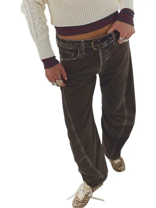 Free People We The Free Fable Washed Corduroy Twisted Jeans - Mulch