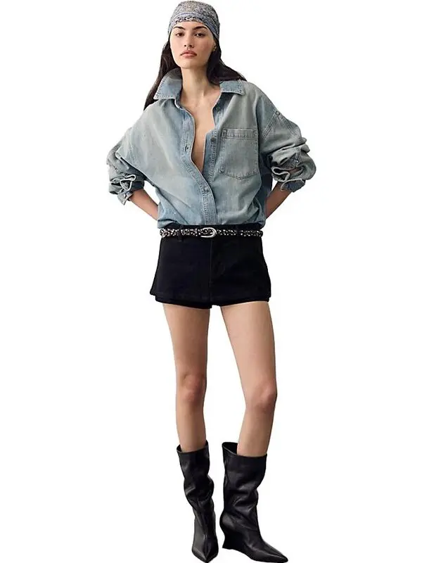 Free People We The Free Gallivanting Vegan Suede Peekaboo Skort - Black