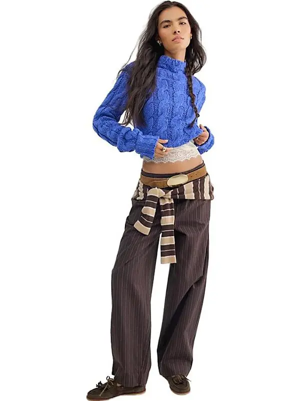 Free People Sketchy Pinstripe Trousers - Black Combo