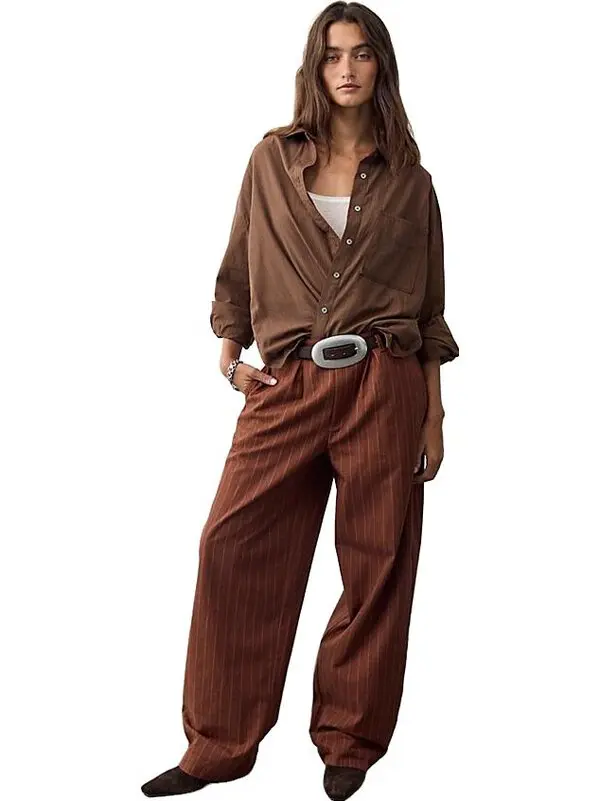 Free People Sketchy Pinstripe Trousers - Chocolate Combo