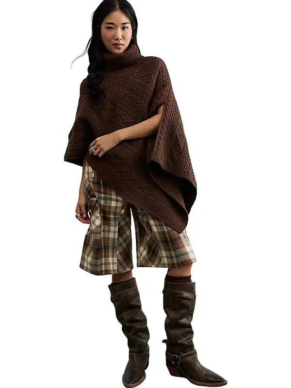 Free People Cannon Cable Poncho - Cinnamon