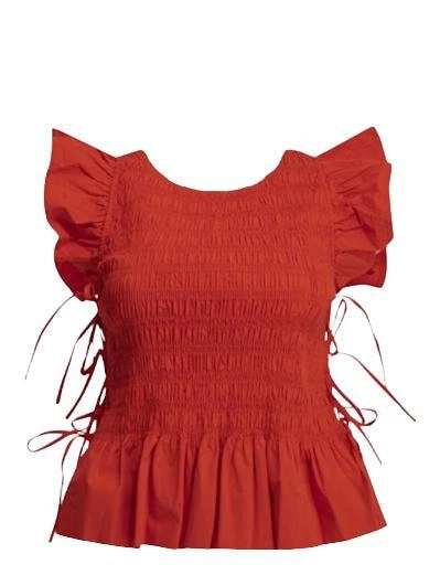 GANNI Pleated Top With Tie Detail - Red