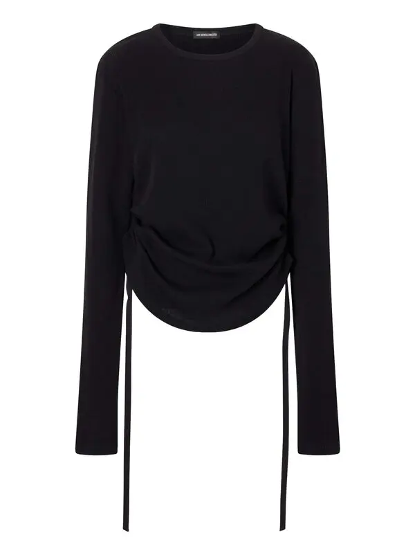 ANN DEMEULEMEESTER Gathered Ribbed Cotton T-shirt - Black