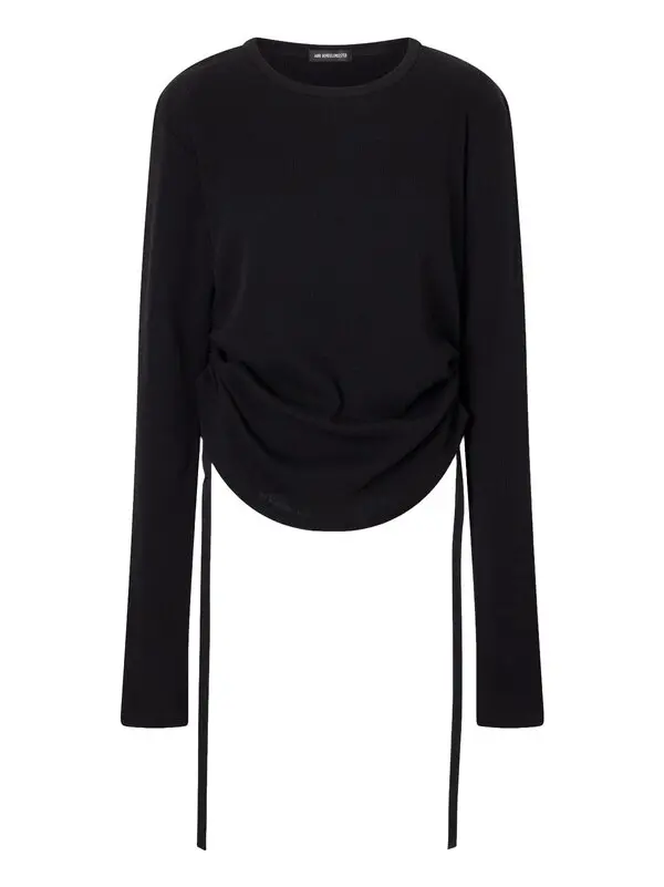 ANN DEMEULEMEESTER Gathered Ribbed Cotton T-shirt - Black