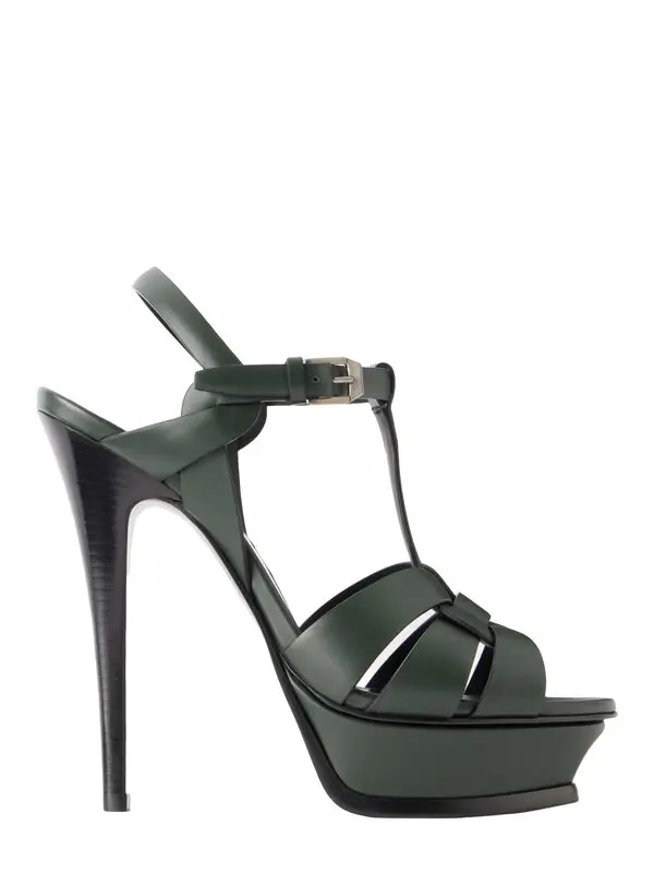 Saint Laurent Tribute Woven Patent-leather Platform Sandals - Green