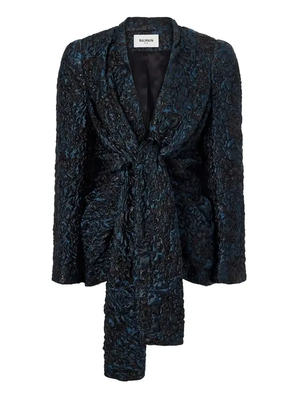 Balmain Knotted Floral-jacquard Jacket - Navy