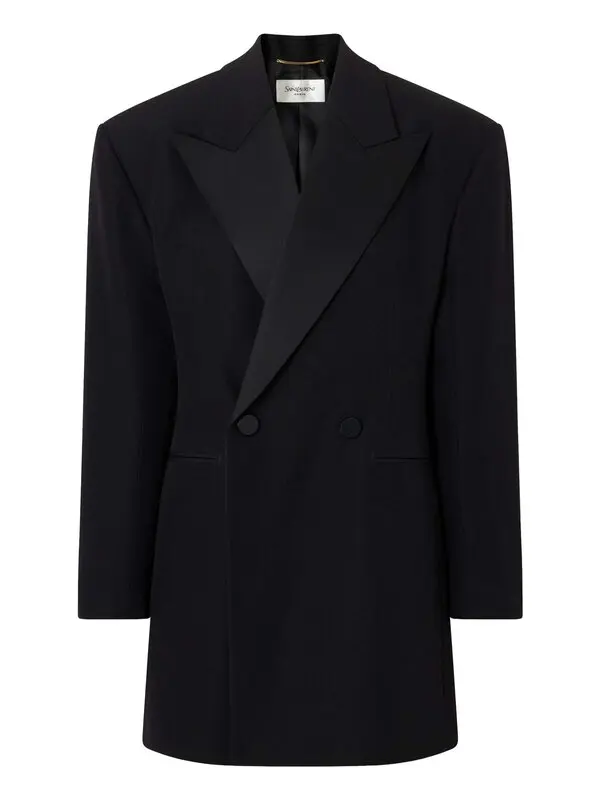 Saint Laurent Double-breasted Wool-crepe Blazer With Satin Lapels - Black