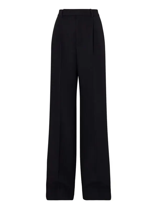 Saint Laurent Pleated Wool-crepe Wide-leg Trousers - Black